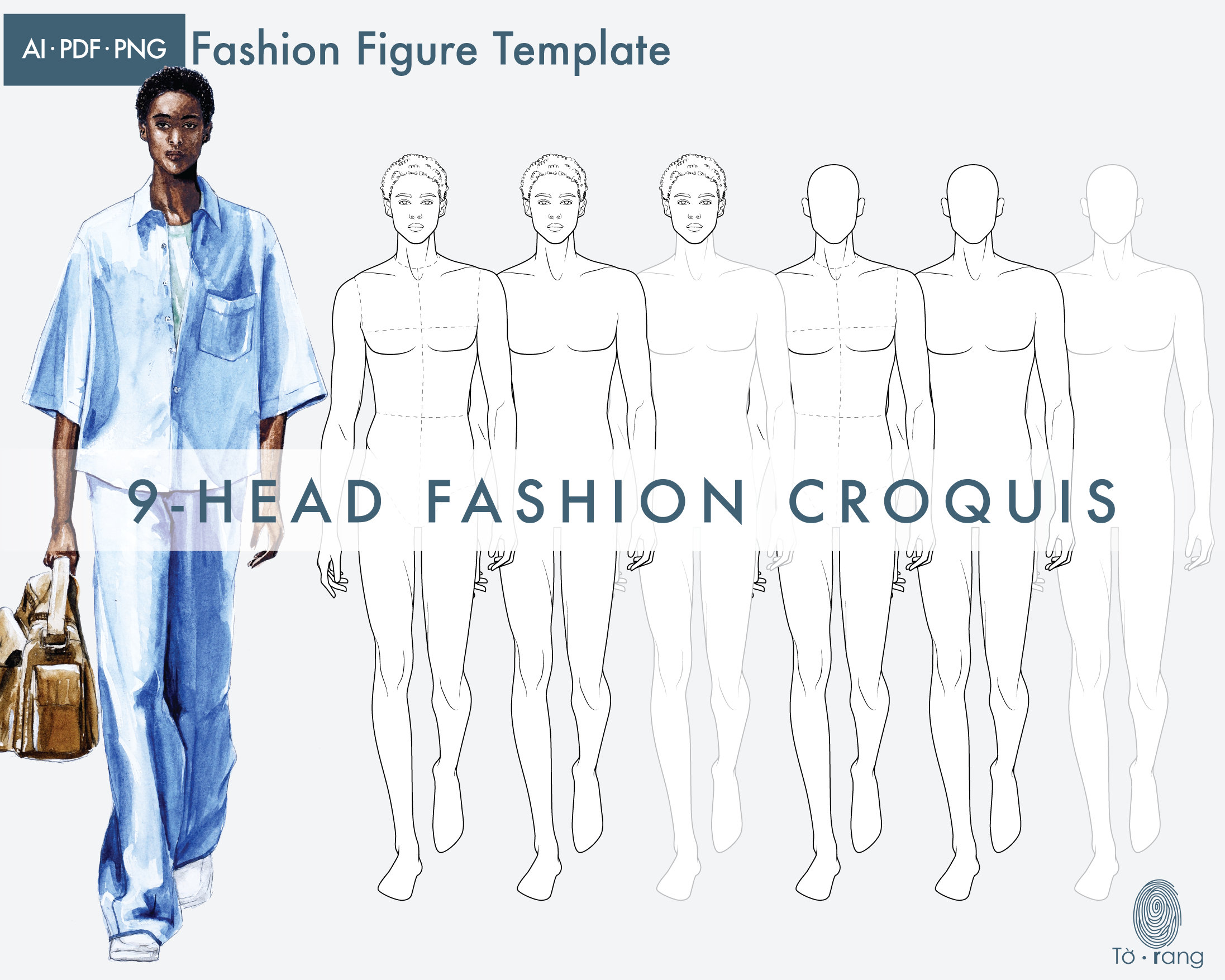 Male Croquis for Fashion Illustration, 9-head Fashion Figure Template ...