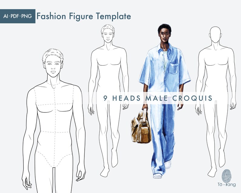 Male Croquis for Fashion Illustration 9 Heads Fashion Figure | Etsy