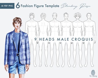 Male Croquis for Fashion Illustration 9 Heads Fashion Figure | Etsy