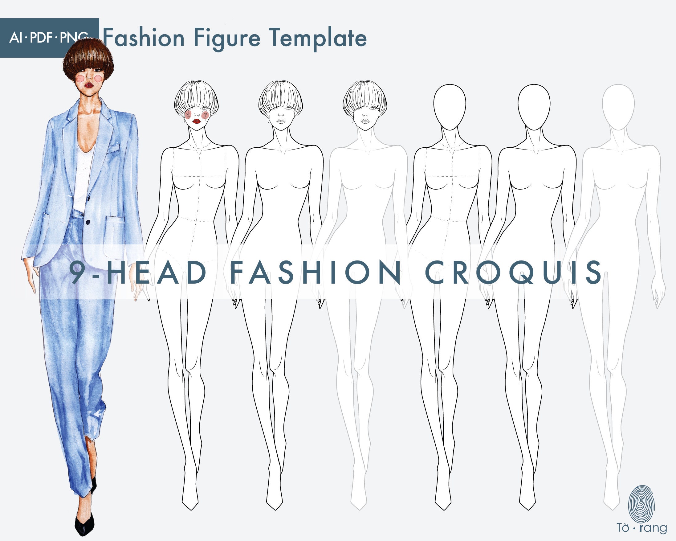 Fashion Croquis Template, 9-head Female Figure (PDF, AI, PNG) - Etsy