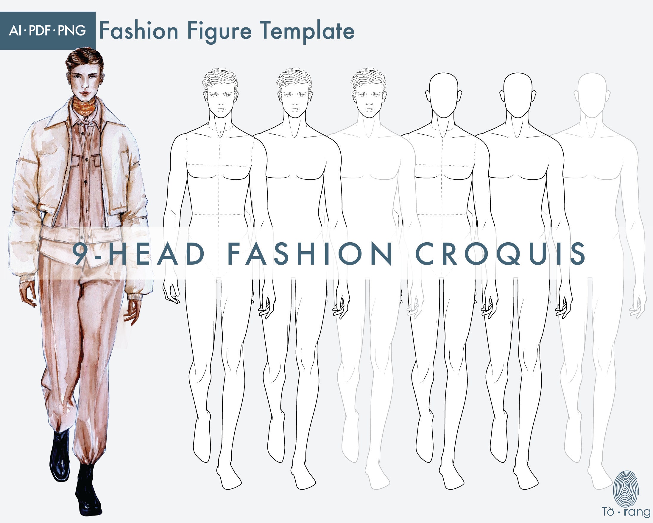 Male Fashion Figure Templates, 9-head Fashion Croquis, Catwalk Pose - Etsy