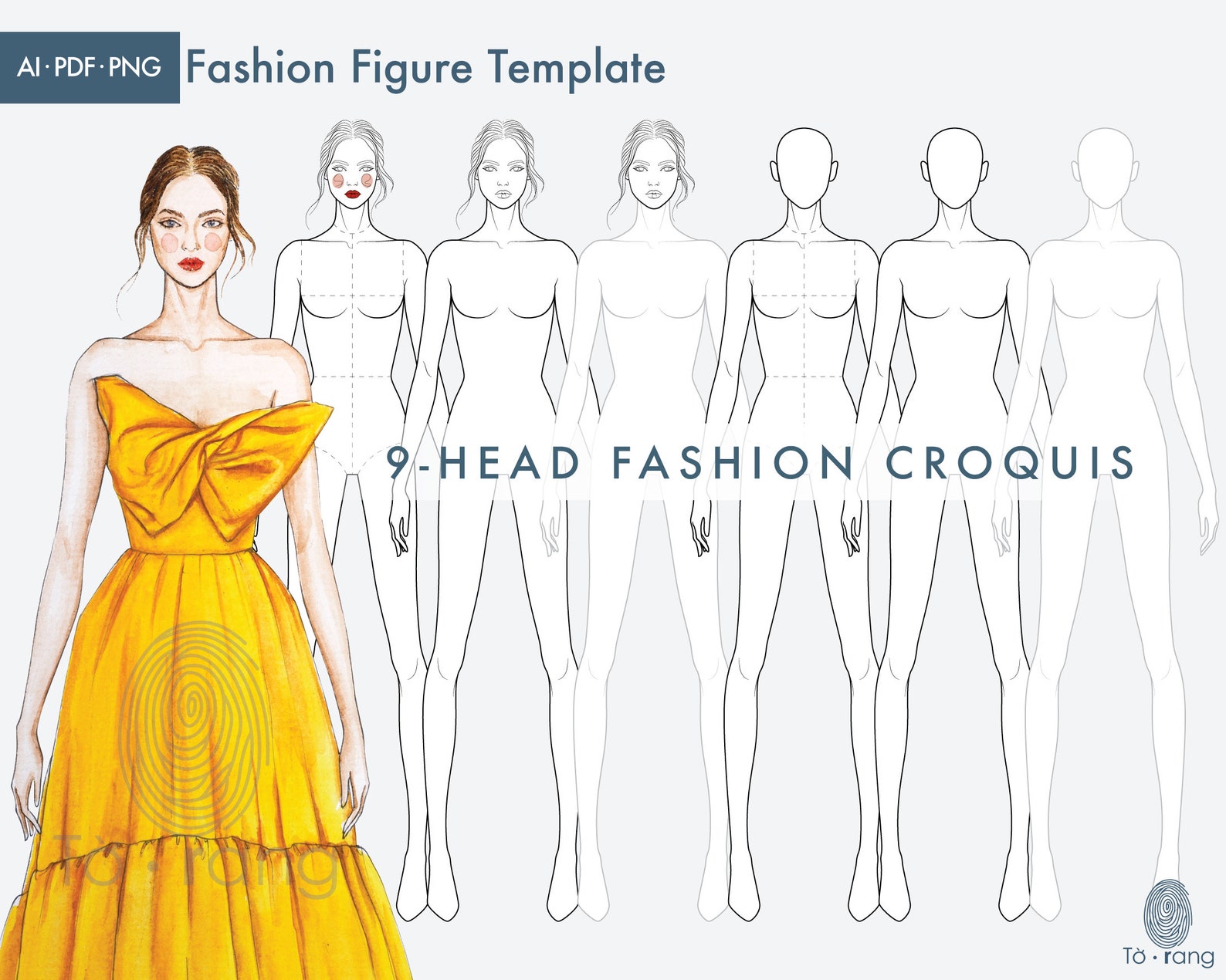 Female Fashion Figure Template, 9-head Fashion Croquis, Croquis ...