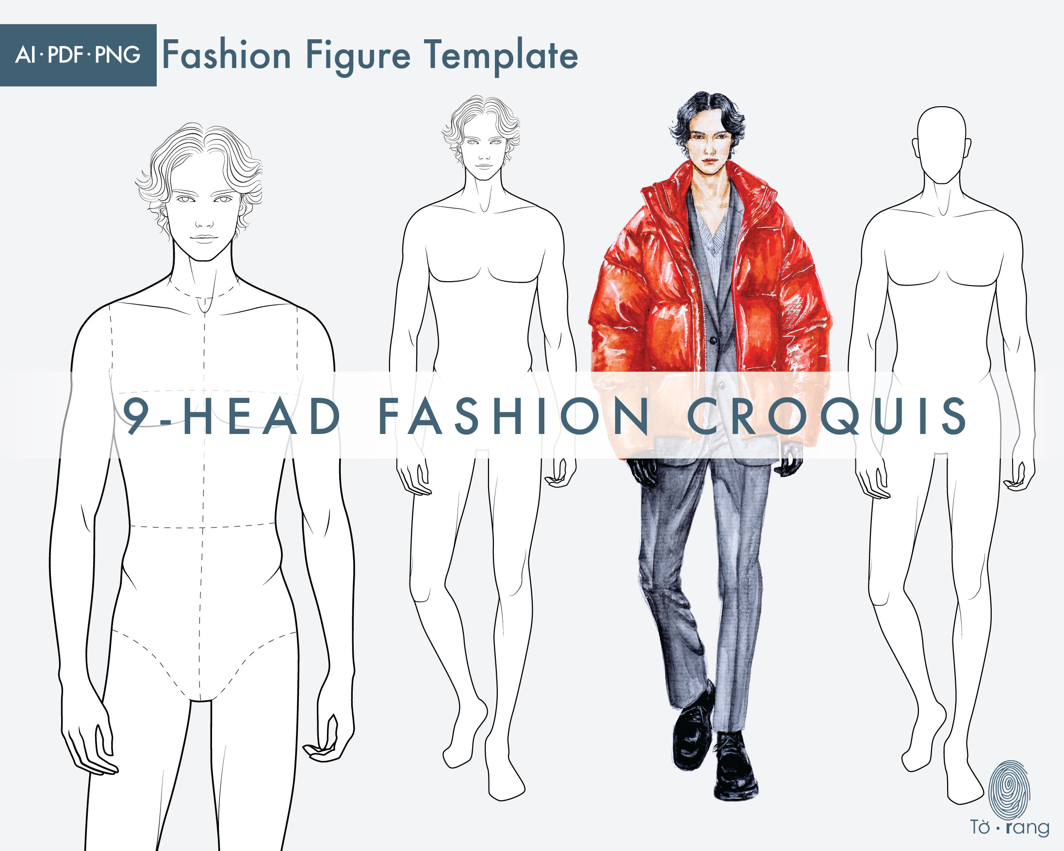 Male Croquis for Fashion Illustration, 9-head Fashion Figure Template ...