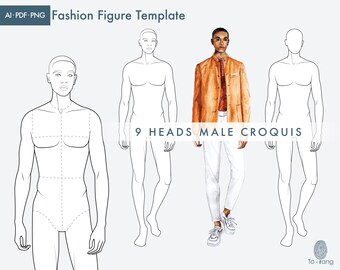 Male Croquis for Fashion Illustration 9 Heads Fashion Figure | Etsy