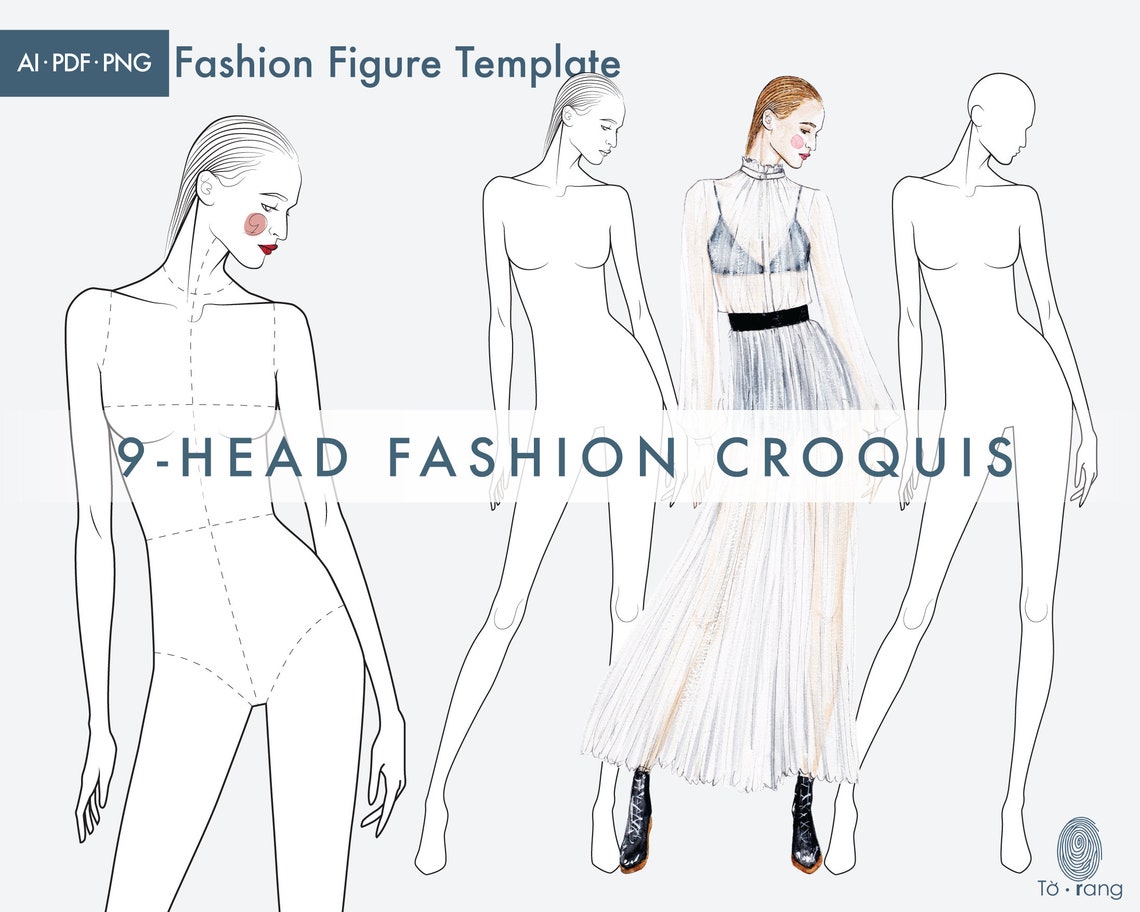 Female Fashion Croquis Template 9-head Fashion Figure Sketch - Etsy