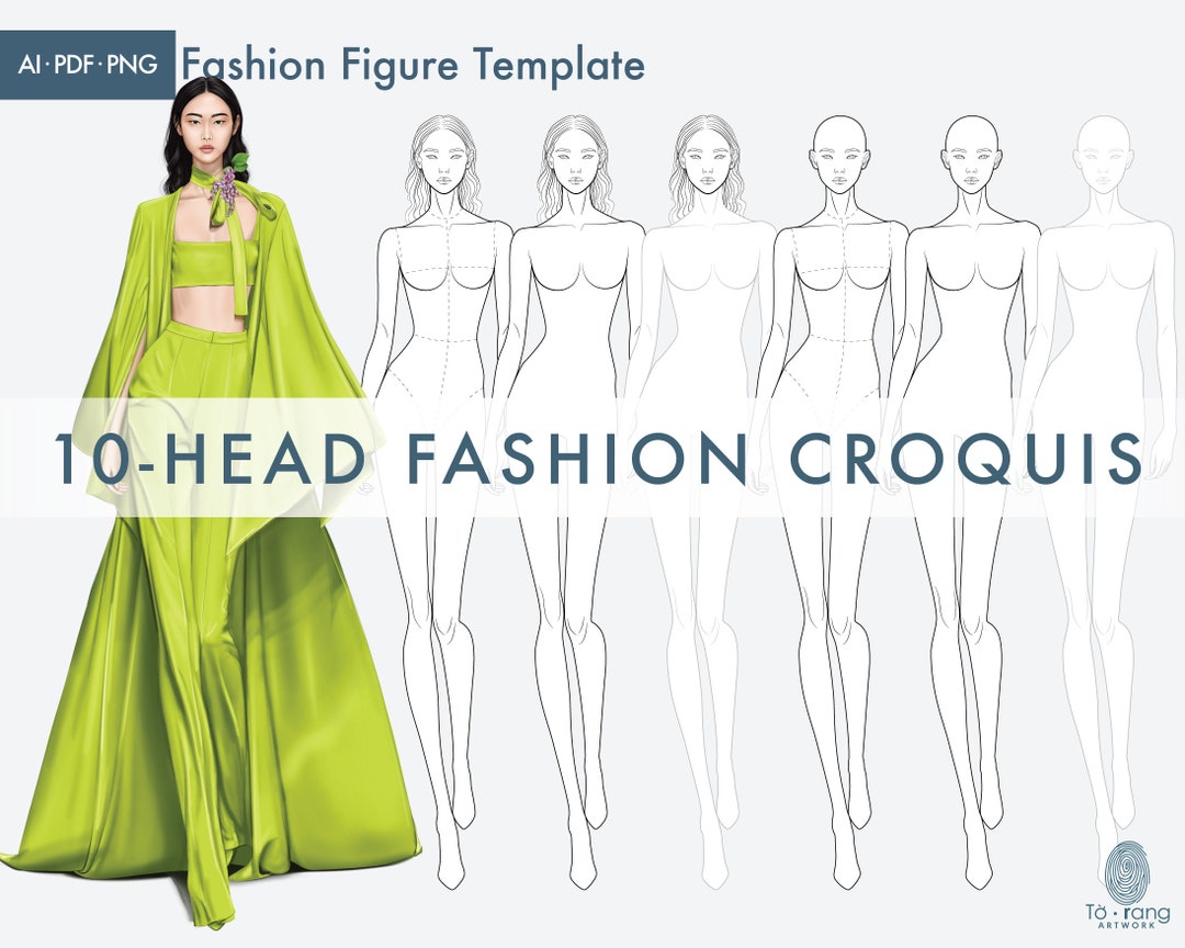 Female Fashion Croquis Templates, 10-head Fashion Figure, Asian Model ...