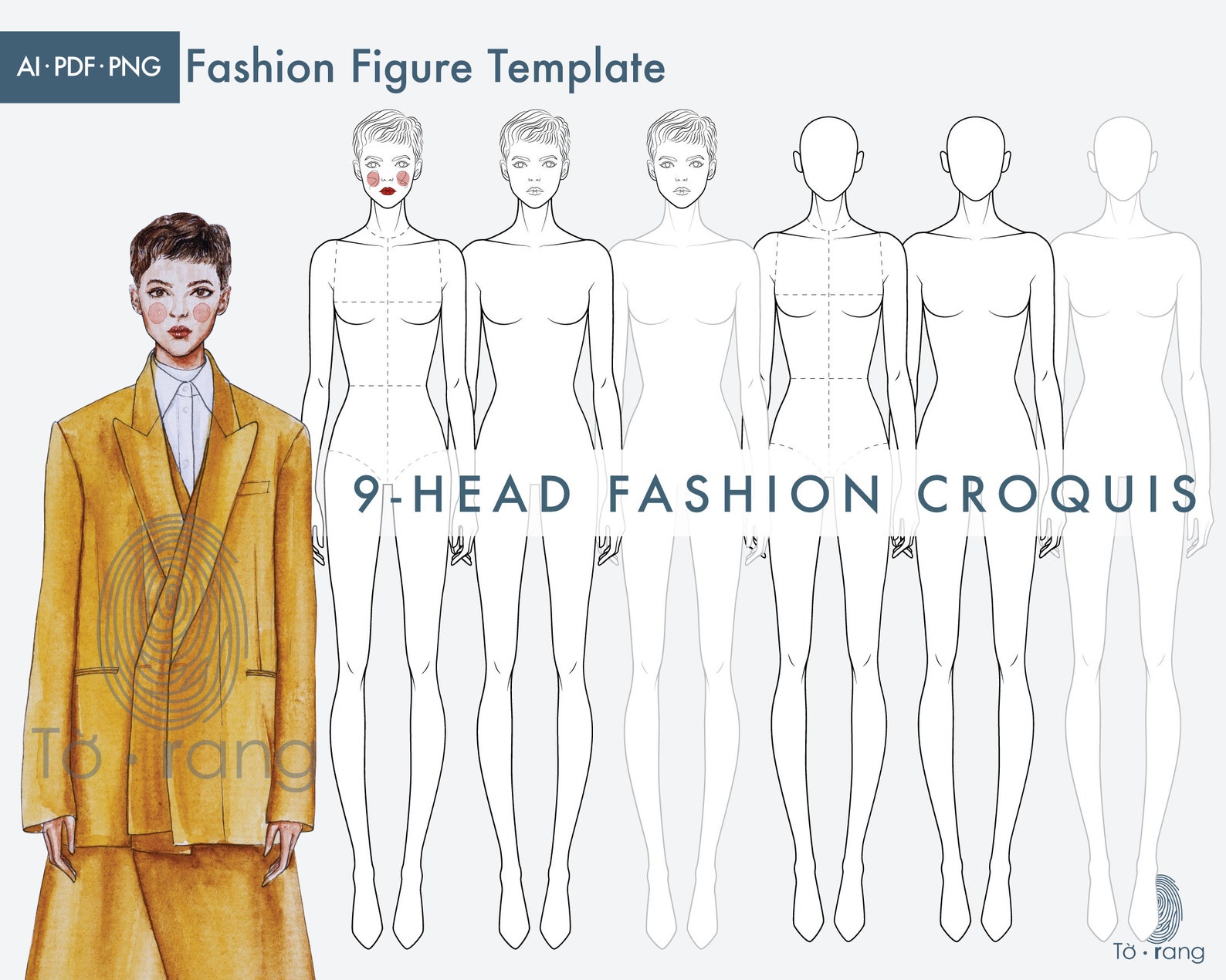 Female Fashion Figure Template, 9-head Fashion Croquis, Croquis ...