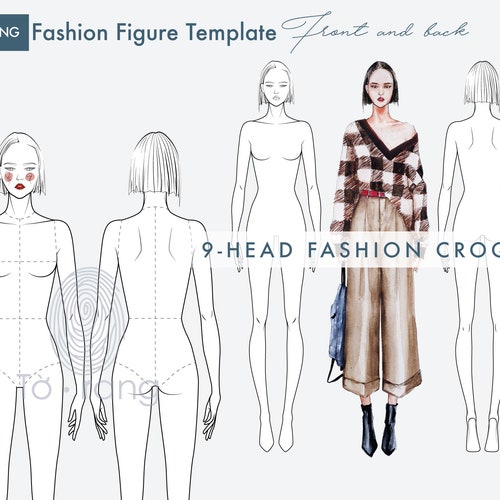 Fashion Croquis Template Front and Back Straight Pose - Etsy