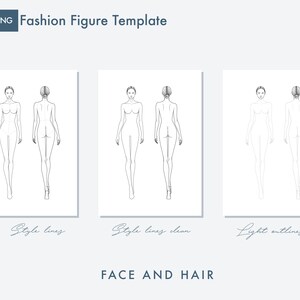 Female Fashion Croquis Templates, Front and Back, 9-head Fashion Figure ...