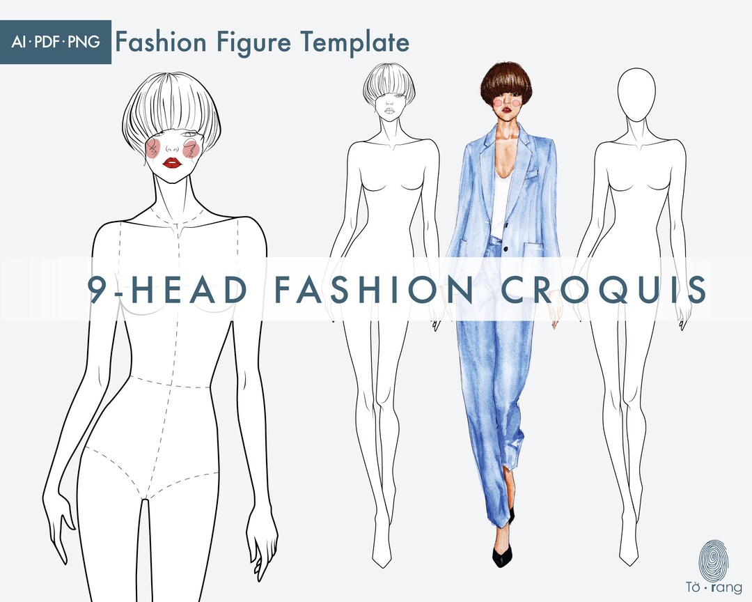 Female Fashion Figure Template, 9-head Fashion Croquis, Female Croquis ...