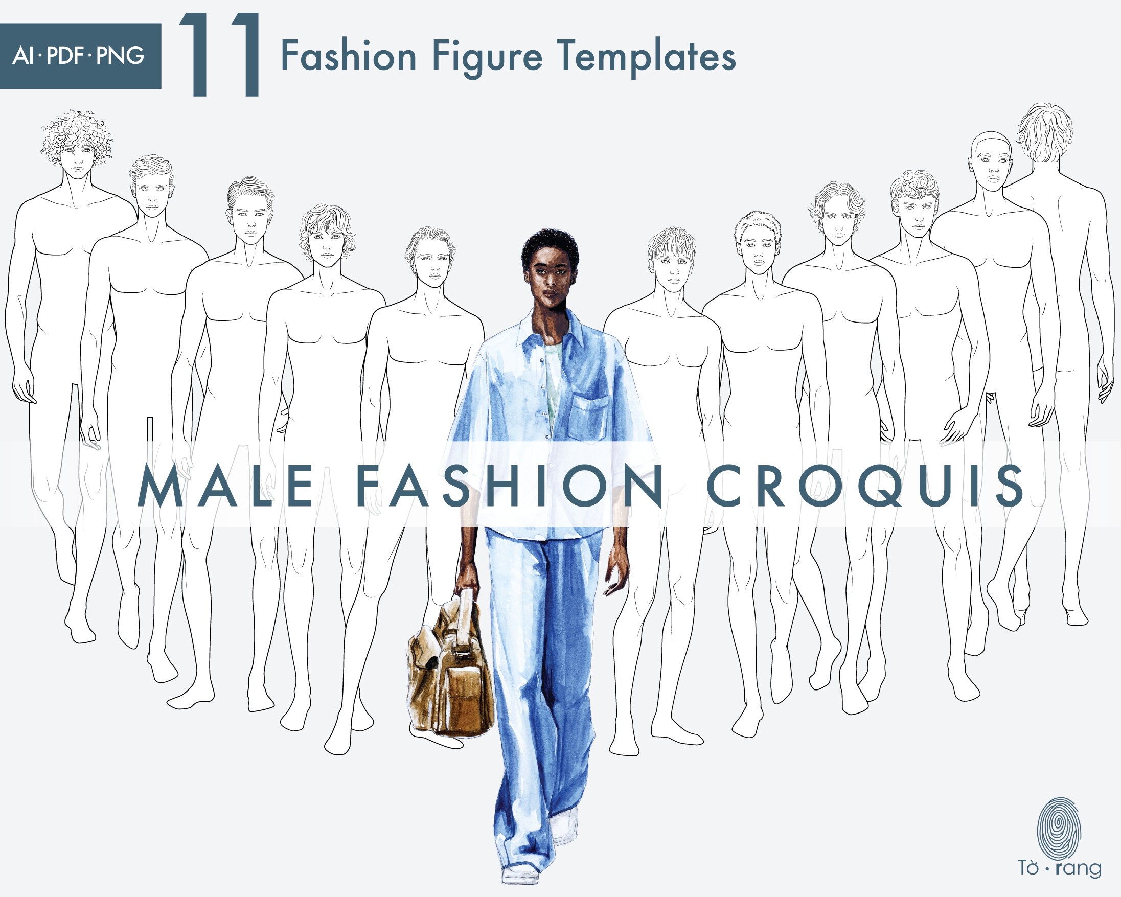Male Fashion Croquis, 9-head Templates (PDF, AI, PNG) - Etsy