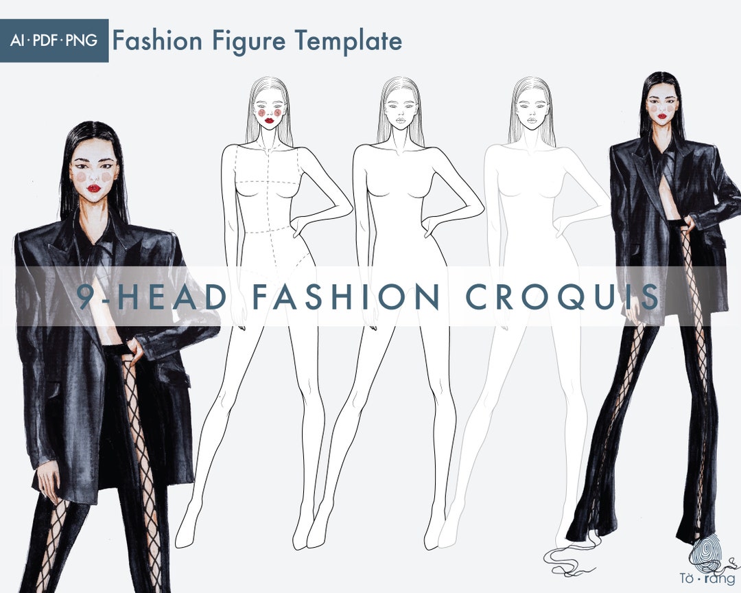 Fashion Croquis Template, 9-head Female Figure (PDF, AI, PNG) - Etsy