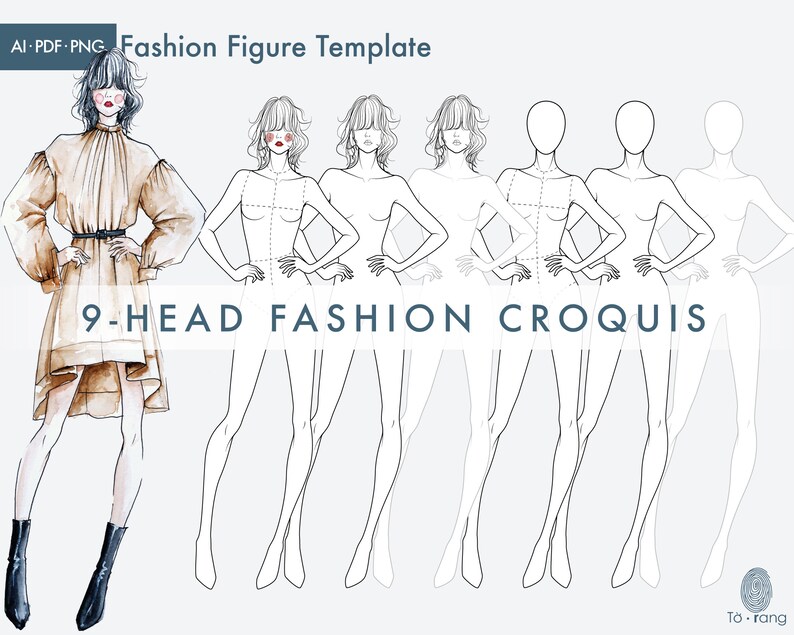 Female Figure Templates for Fashion Illustrations, 9-head Fashion ...