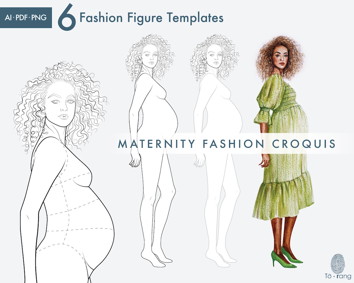 6 Female Maternity Fashion Croquis Templates 8 Heads Fashion - Etsy