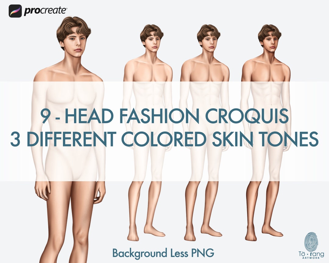 Male Fashion Croquis Templates, Relaxing Pose, 3 Different Colored Skin ...