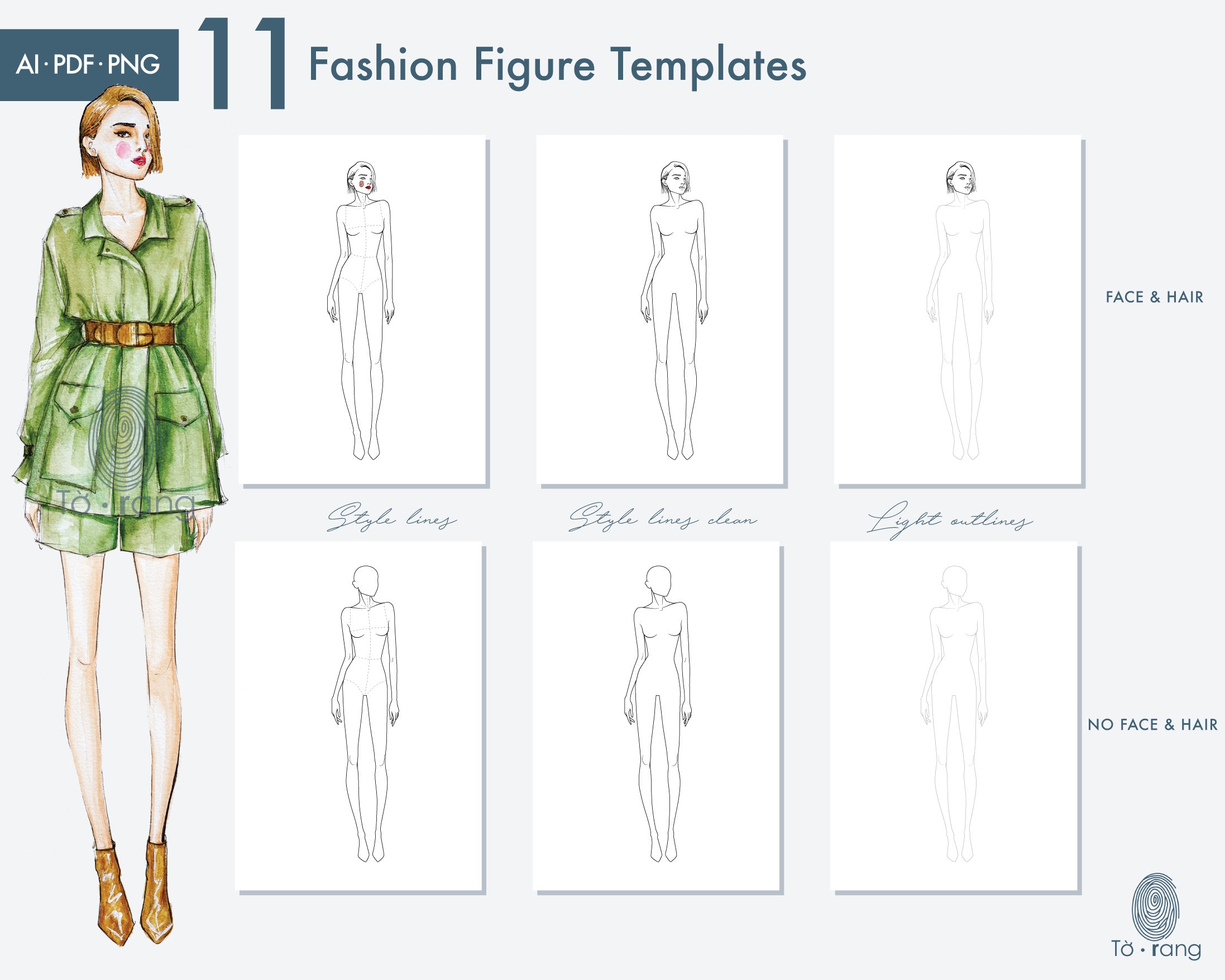 11 Female Fashion Figure Templates Croquis Templates for - Etsy