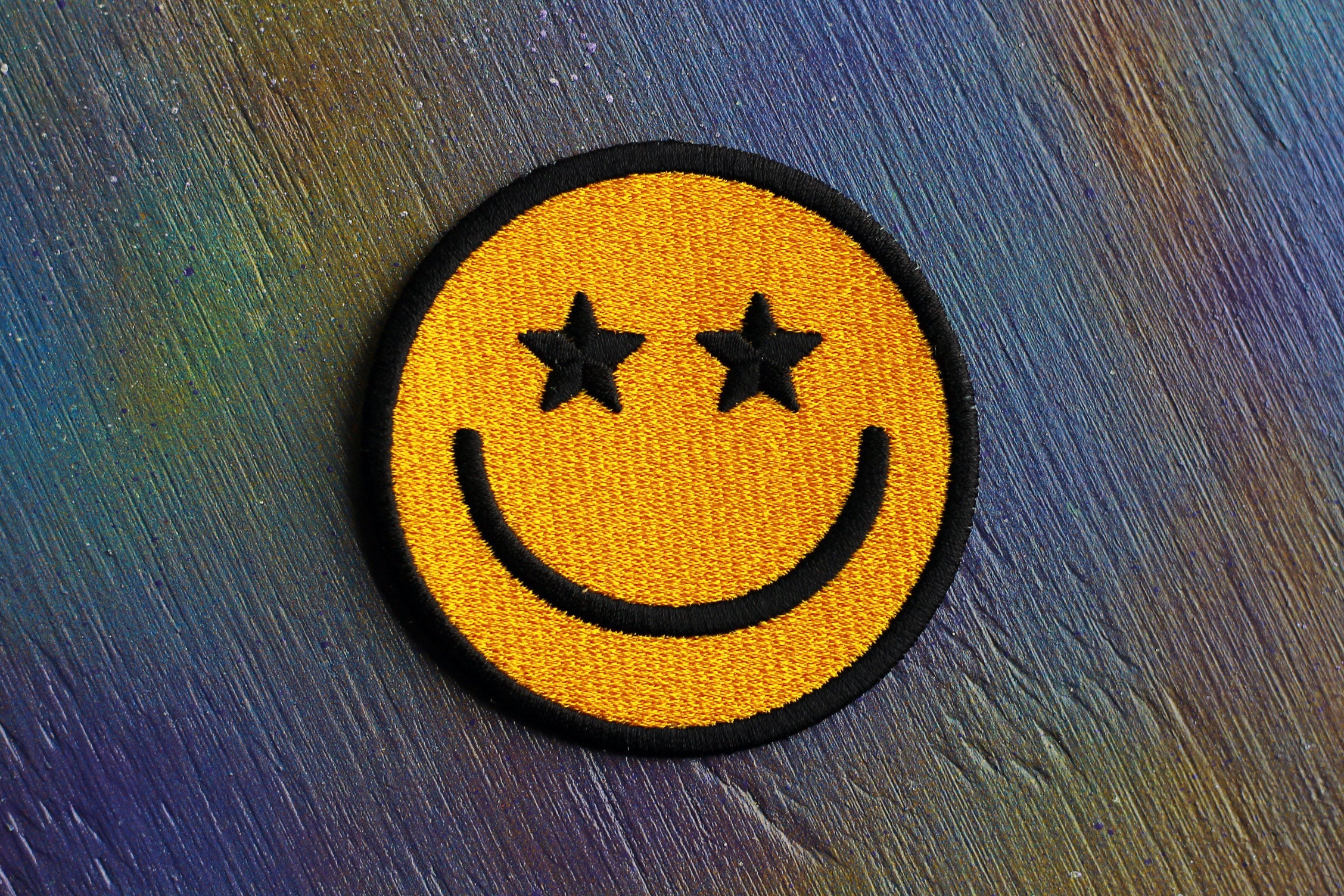 Embroidered Patch Superstar Smiley V2 black Outlines - Etsy