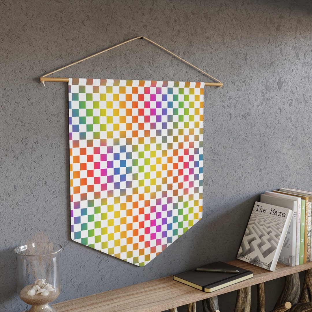 Pennant Rainbow Blur White Checkerboard - Etsy