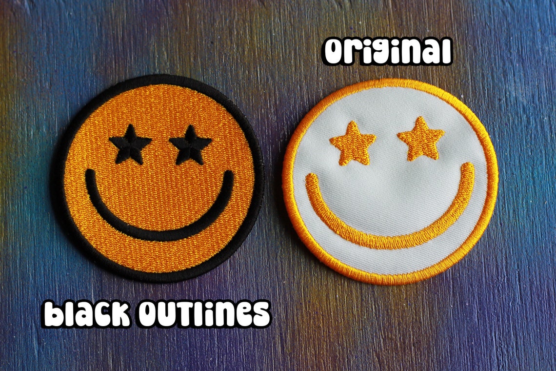 Embroidered Patch Superstar Smiley V2 black Outlines - Etsy