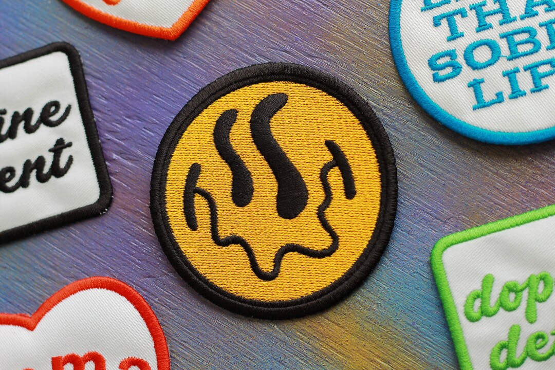 Embroidered Patch | Trippy Smiley Face | Trucker Hat Patches Embroidery ...