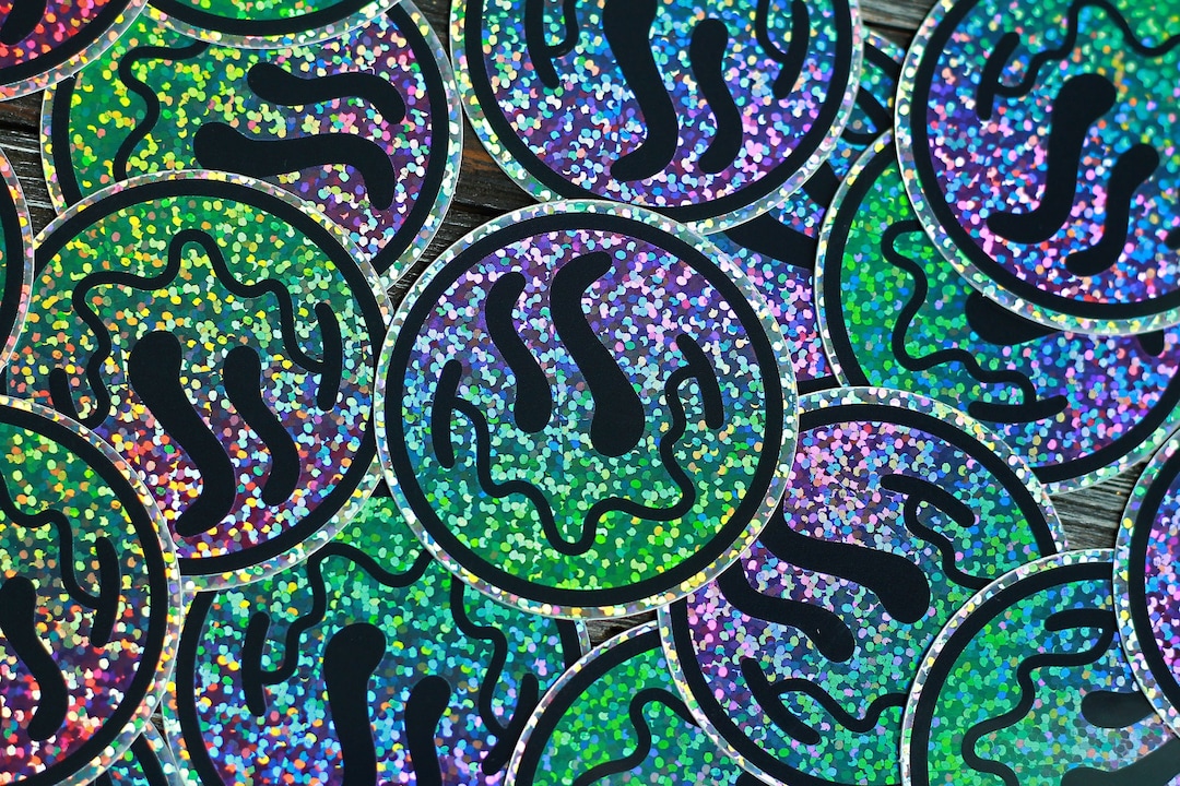 Glitter Sticker | Melty Mouth Smiley | Holographic Glossy Shiny Rainbow ...