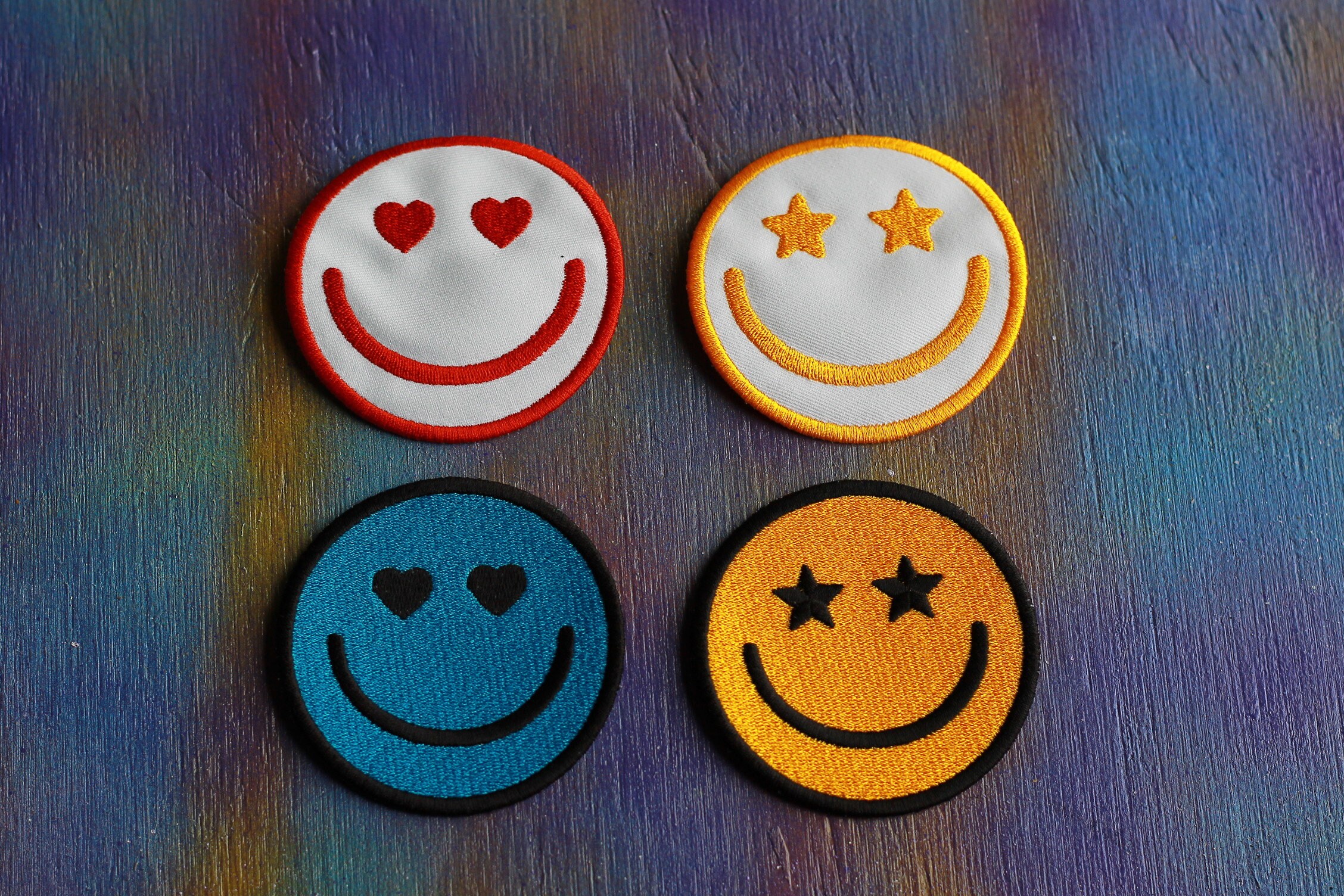 Embroidered Patch Superstar Smiley V2 black Outlines - Etsy