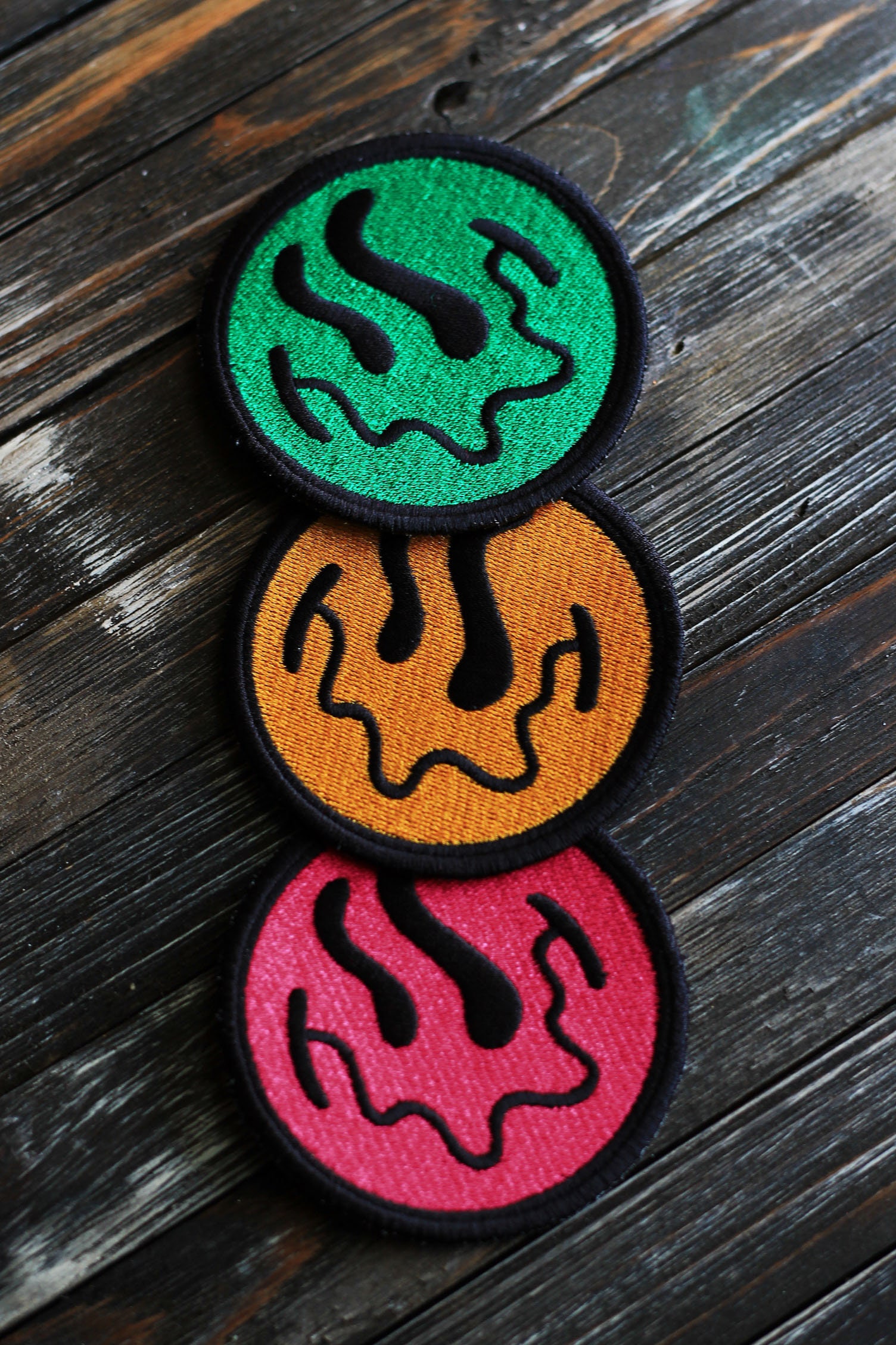 Embroidered Patch Trippy Smiley Face Iron Patches Emoji Trippy Yellow ...