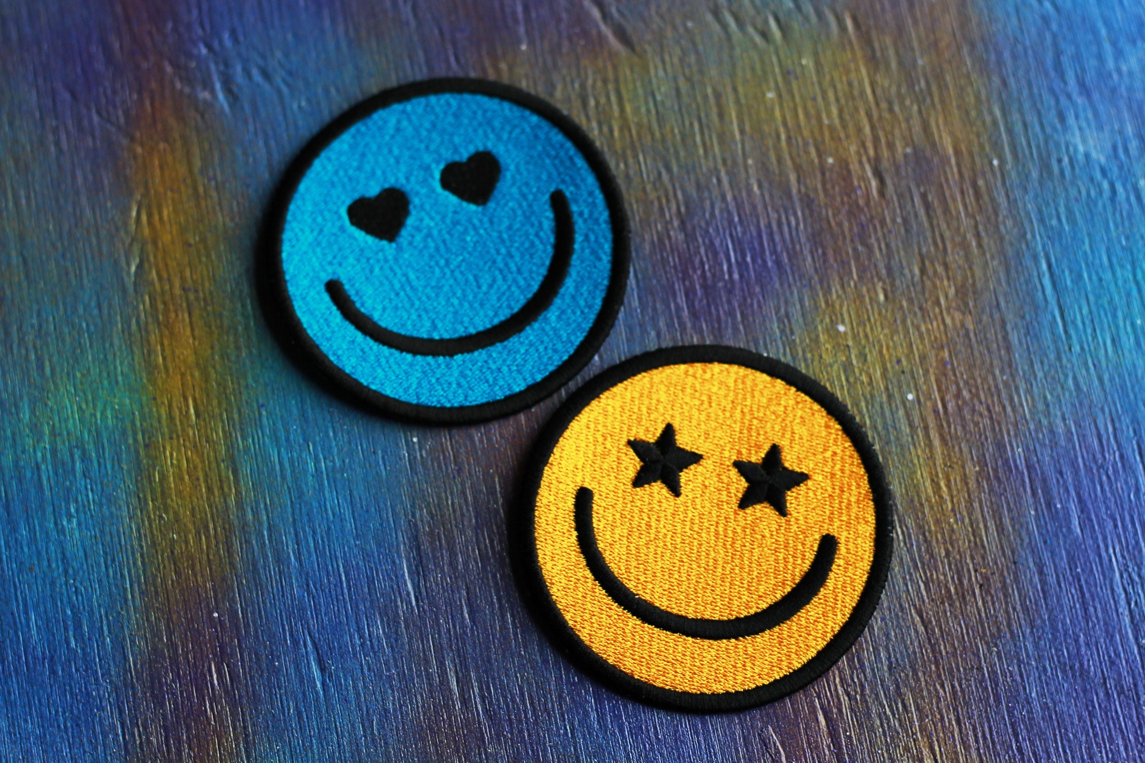 Embroidered Patch Superstar Smiley V2 black Outlines - Etsy
