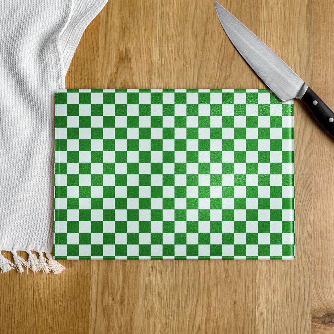Green Checkerboard Cutting Board – Irish Kitchen Decor, Glass Cutting ...