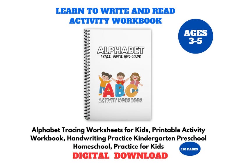 Alphabet Tracing Worksheets for Kids, Printable Activity Workbook ...