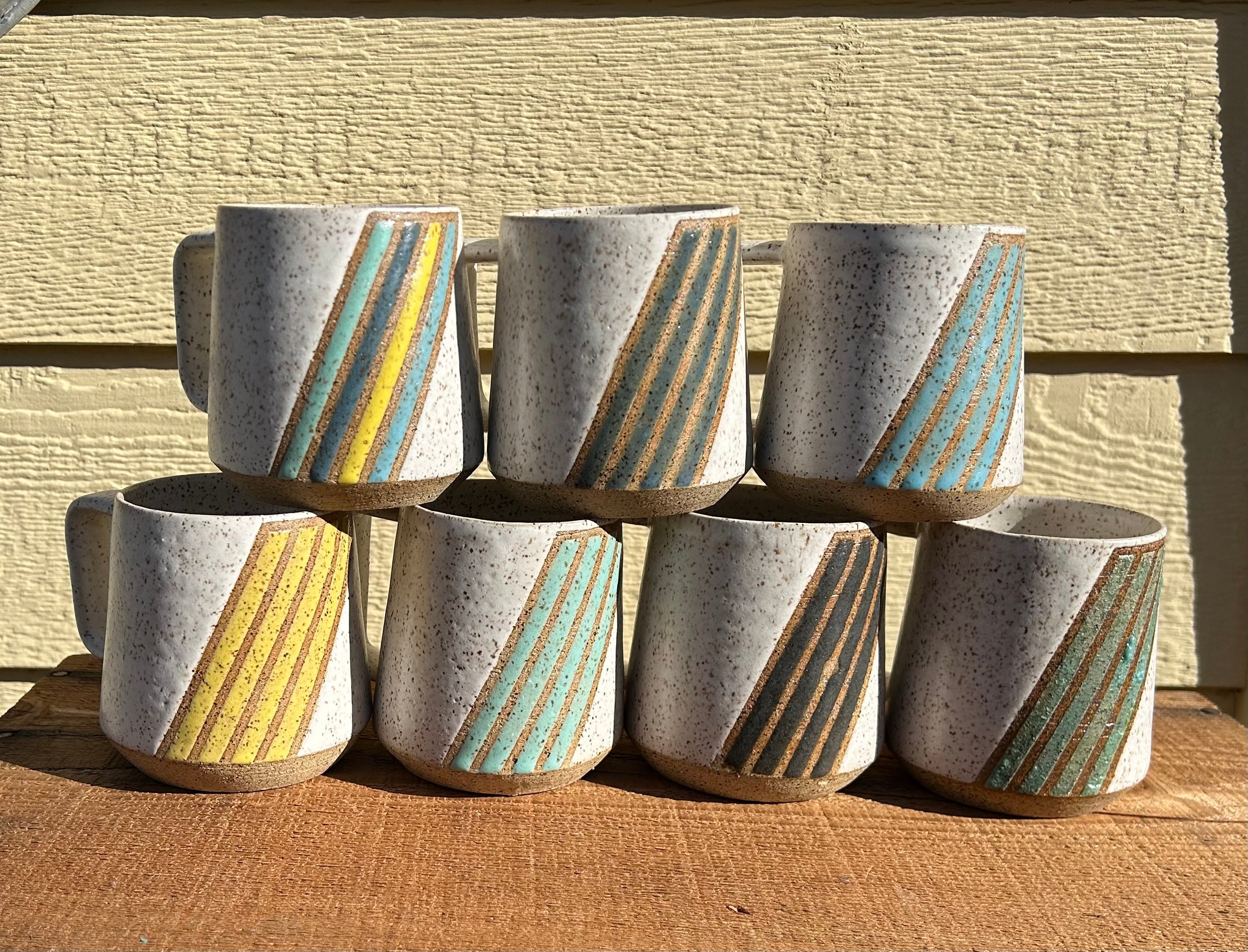 Striped Coffee Mug: Hand Thrown Ceramic Coffee Mug in White and Black ...