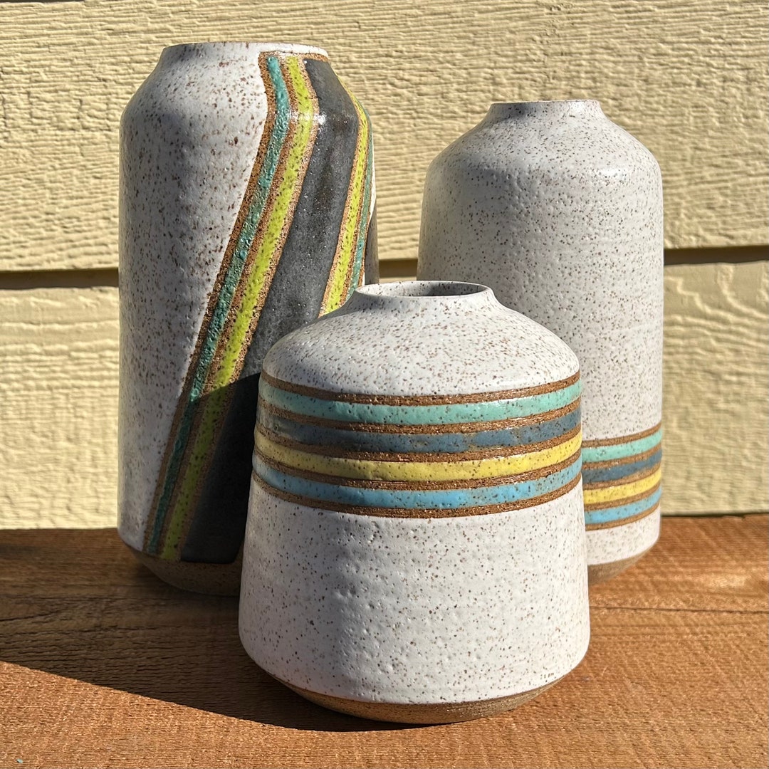 Large Vase in Speckled Clay With White Satin Glaze. Accents of Yellow ...