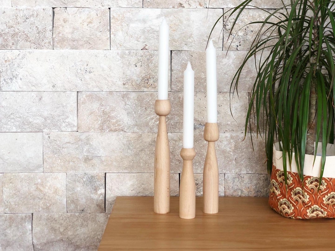Wood Candlestick - Set of 3 Candlesticks, Wooden Candlesticks Holder ...
