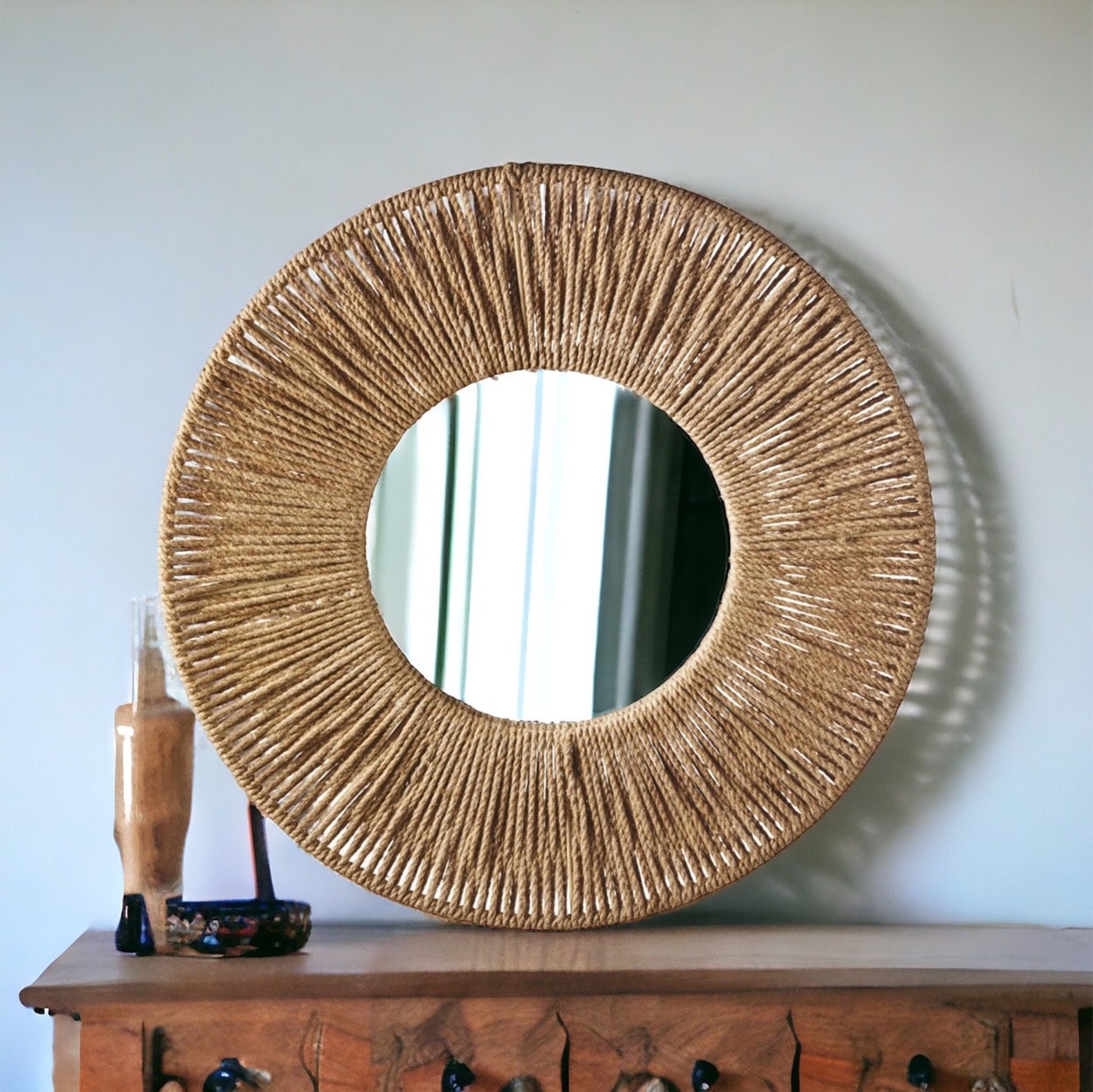 Large Jute Mirror, Jute Wall Hanging Mirror, Large Mirror, Bedroom ...