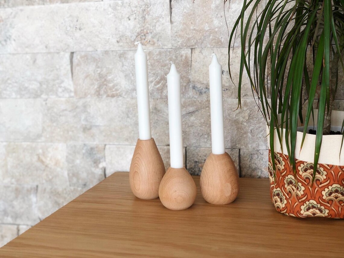 Wood Candlestick Set of 3 Candlesticks Wooden Candlesticks - Etsy