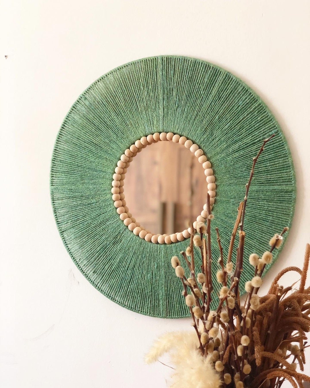 Green Jute Mirror, Jute Wall Hanging Mirror, Mother's Day Gift, Bedroom ...
