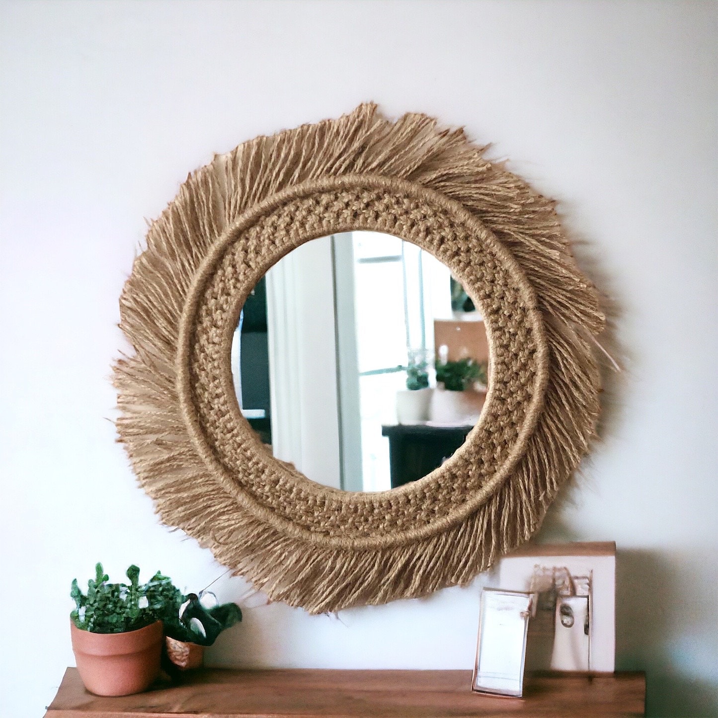 Large Jute Mirror , Jute Wall Hanging Mirror , Bedroom Decor Gift ...