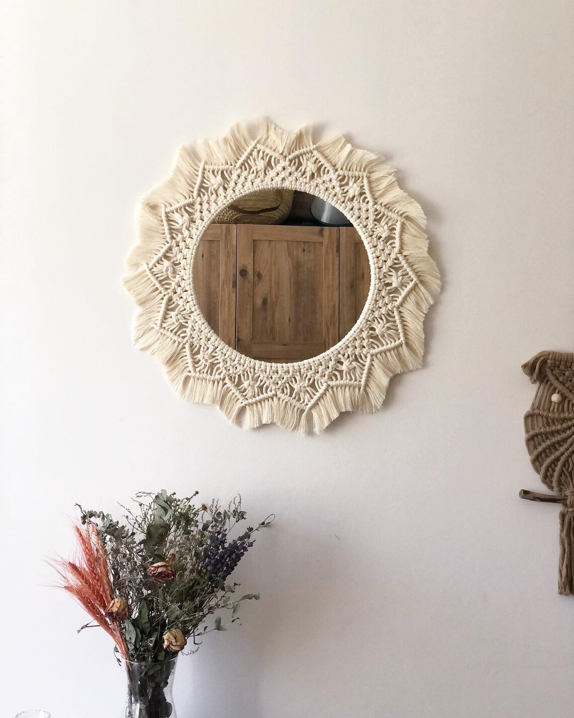 Large Macrame Mirror Macrame Wall Hanging Mirror Bedroom | Etsy