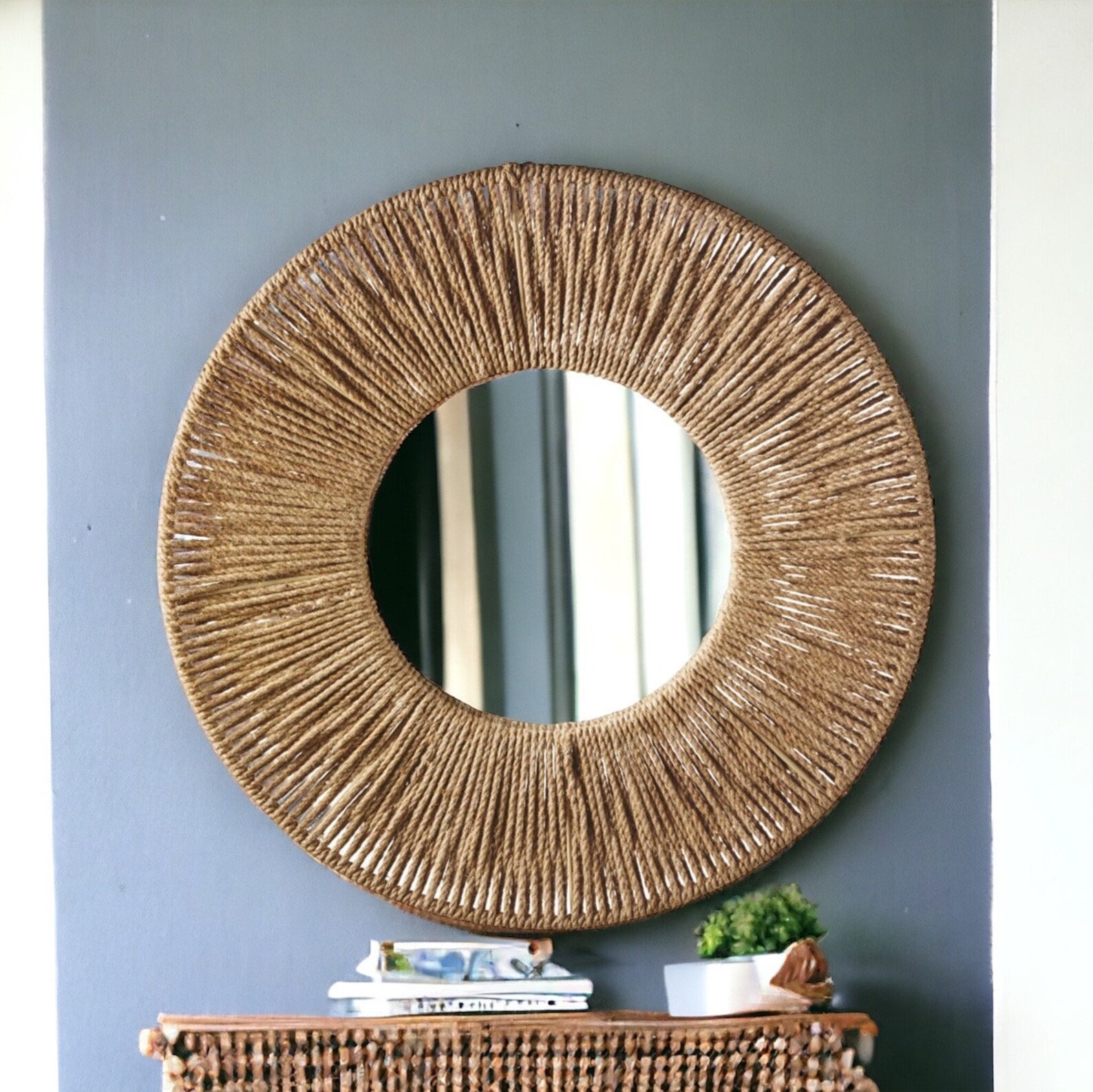 Large Jute Mirror, Jute Wall Hanging Mirror, Large Mirror, Bedroom ...