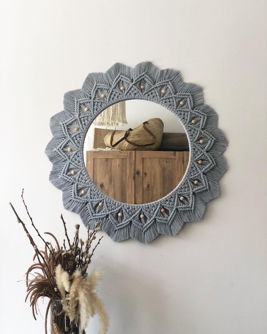 Large Macrame Mirror Macrame Wall Hanging Mirror Happy - Etsy
