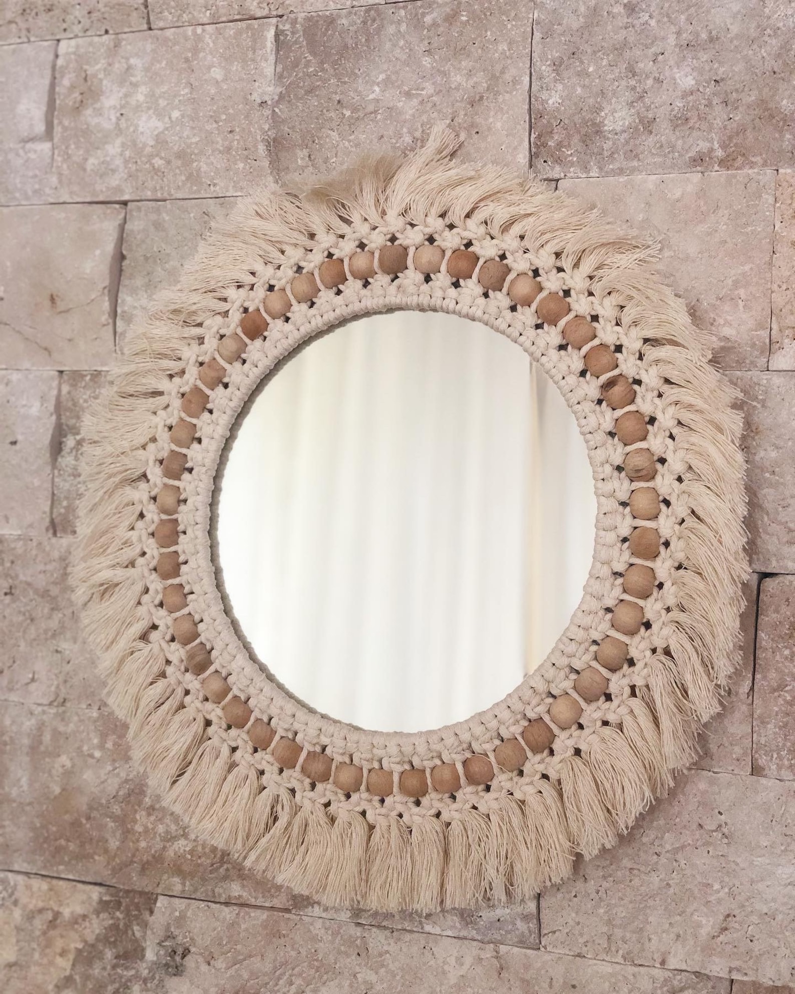 Large Macrame Mirror, Boho Wall Art, Beads With Macrame Mirror, Macrame ...
