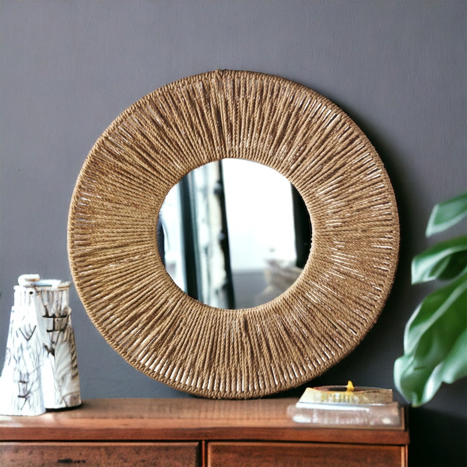 Large Jute Mirror, Jute Wall Hanging Mirror, Large Mirror, Bedroom ...