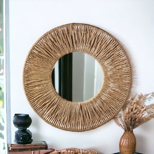 Large Jute Mirror, Jute Wall Hanging Mirror, Large Mirror, Bedroom ...