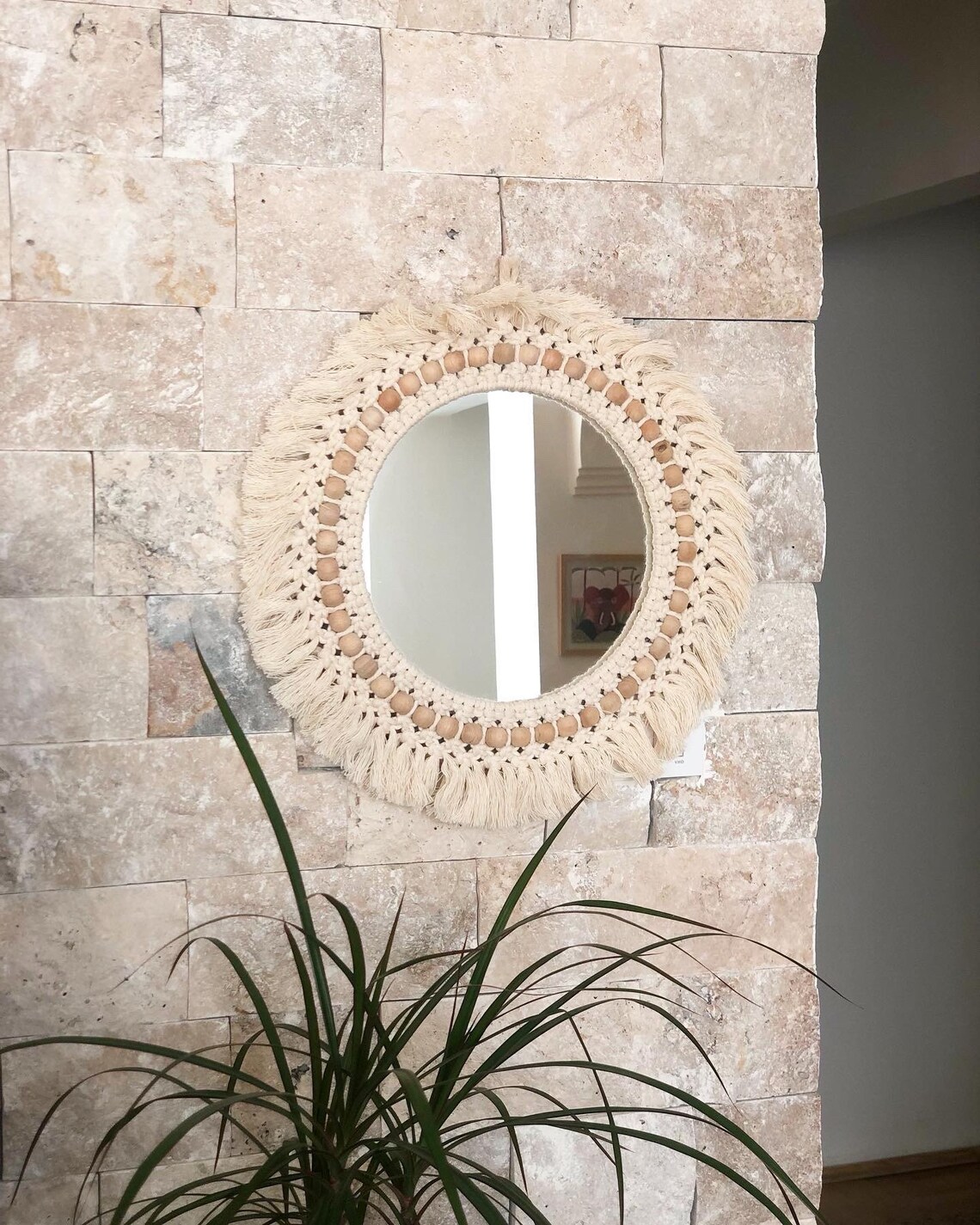 Large Macrame Mirror, Boho Wall Art, Beads With Macrame Mirror, Macrame ...