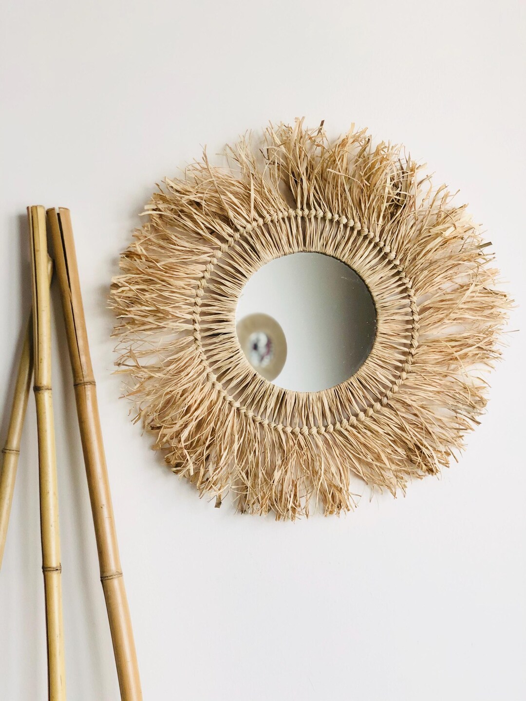 Natural Raffia Mirror, Raffia Wall Hanging Mirror, Nursery Mirror, Boho ...