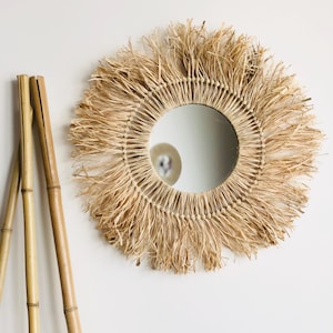 Natural Raffia Mirror, Raffia Wall Hanging Mirror, Nursery Mirror, Boho ...