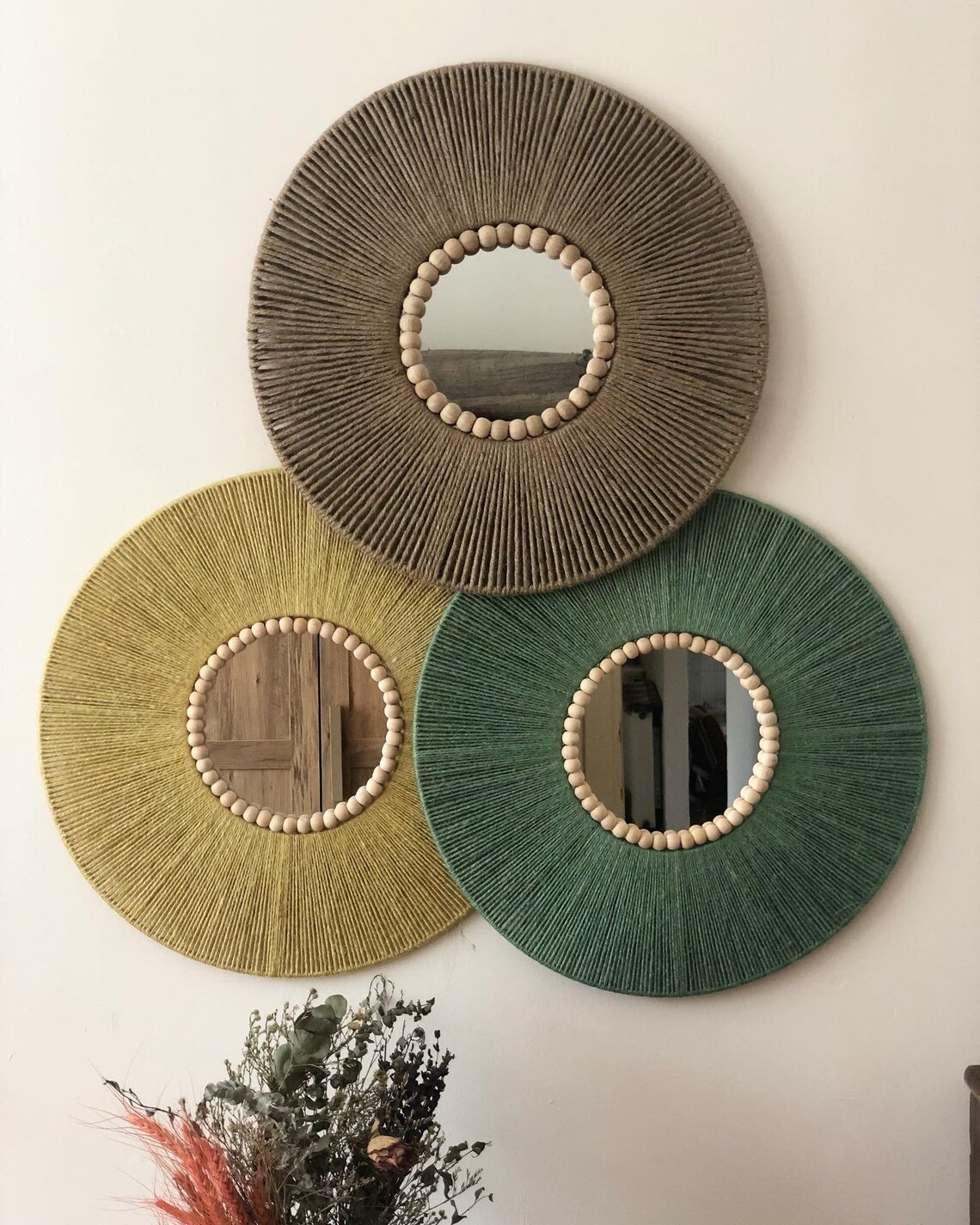 Green Jute Mirror, Jute Wall Hanging Mirror, Mother's Day Gift, Bedroom ...
