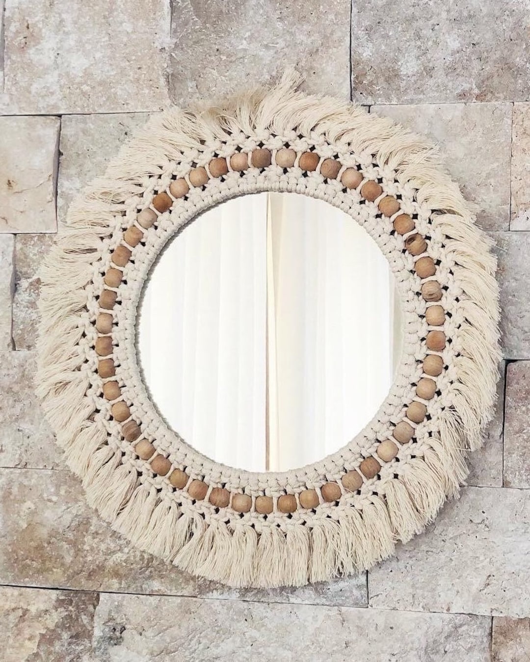 Large Macrame Mirror, Boho Wall Art, Beads With Macrame Mirror, Macrame ...