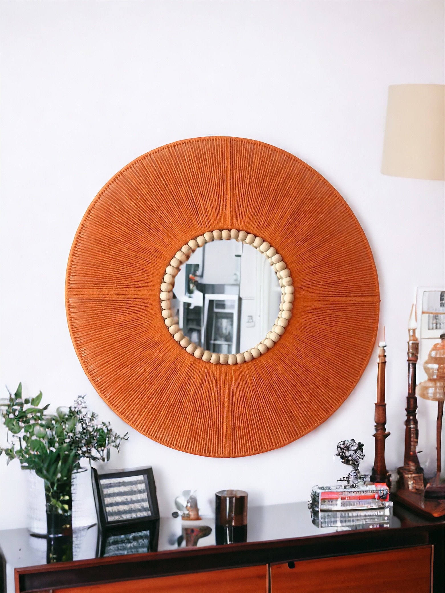Orange Retro Mirror, Mid Century Modern, Jute Wall Hanging Mirror ...
