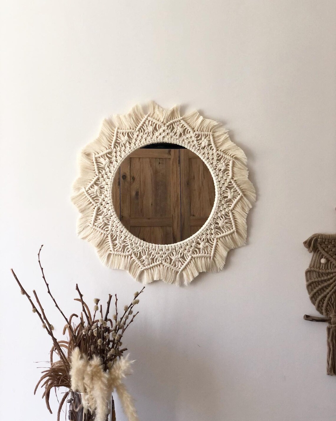 Large Macrame Mirror Macrame Wall Hanging Mirror Bedroom | Etsy